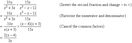 Division Of Algebraic Fractions